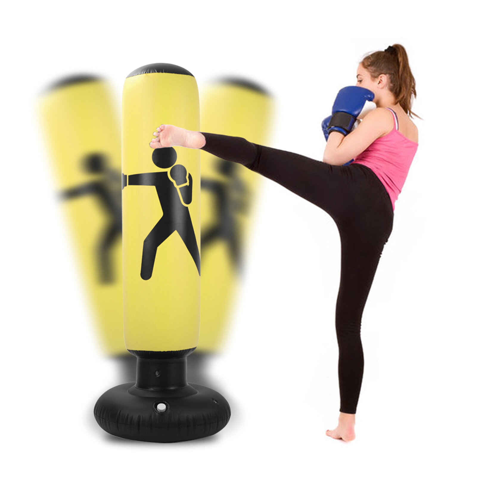 Гибкий боксерский грушок на стойке Fitness Punching Bag Inflatable PVC Indoor Punching Tower Bag, цвет желтый/черный/красный (выбор), высота 155см/5.1ft, диаметр верхней части 30см/11.8in, диаметр нижней части 60см/23.6in, размер упаковки