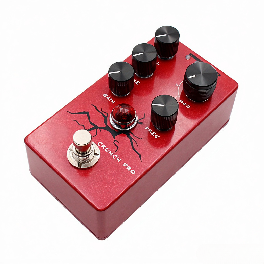 Эффектный педаль для электрогитары Distortion с контролем Vol/Tone/Gain/Pres, True Bypass, металлическая оболочка, питание DC 9V, интерфейс входа/выхода 6.35mm, миниатюрный предварительный эффектор для электрогитары, красный цвет, размер 12*6.5*4cm, вес