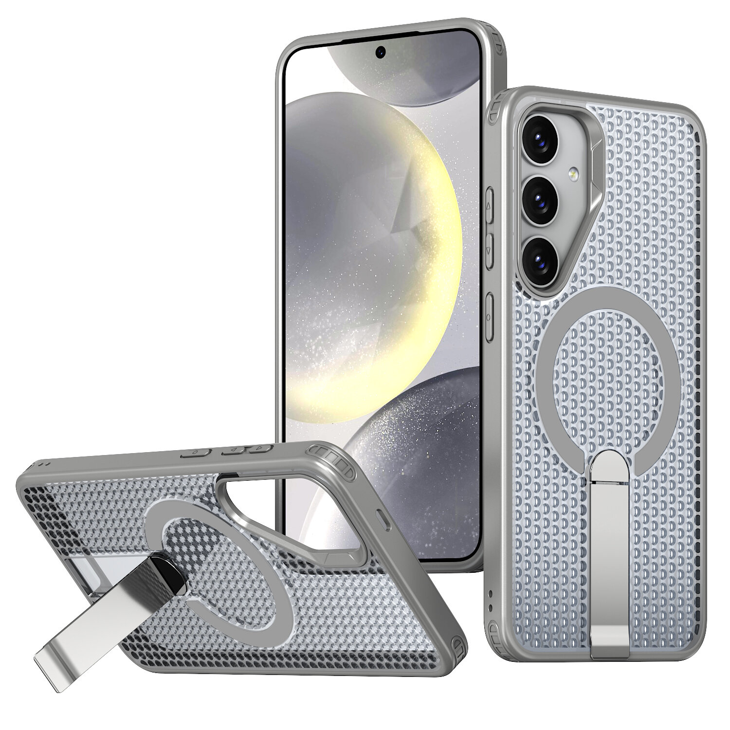 Чехол Для Samsung Galaxy S25 FE / Самсунг Галакси S25 FE, soft touch, накладка, поликарбонат (PC), защита камеры, ударопрочный, встроенная подставка, усиленные углы, Samsung, Samsung Galaxy S25 FE, титан,