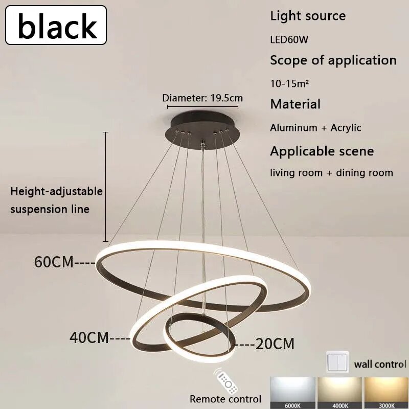 Подвесная люстра LED черная, 60W, Style B