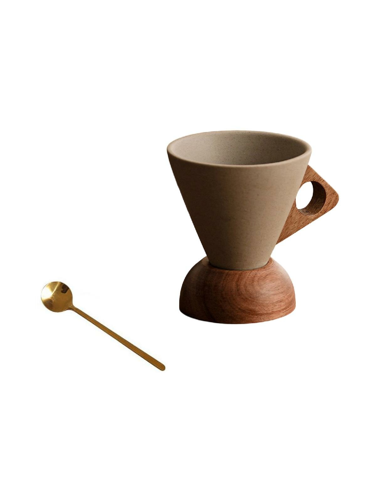 Керамическая кофейная кружка в стиле ретро, Креативный набор кофейных чашек в виде конуса для женщин, элегантная маленькая- Ручка из цельного дерева и развлечения - Подходит для дома, ресторана, вечеринки и офиса.