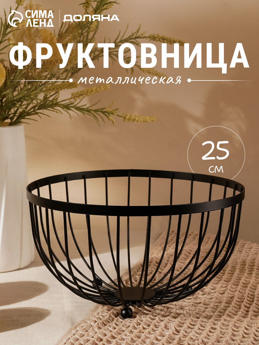 Фруктовница Доляна, на ножках, металл, 25х13.5 см, глянцевый черный