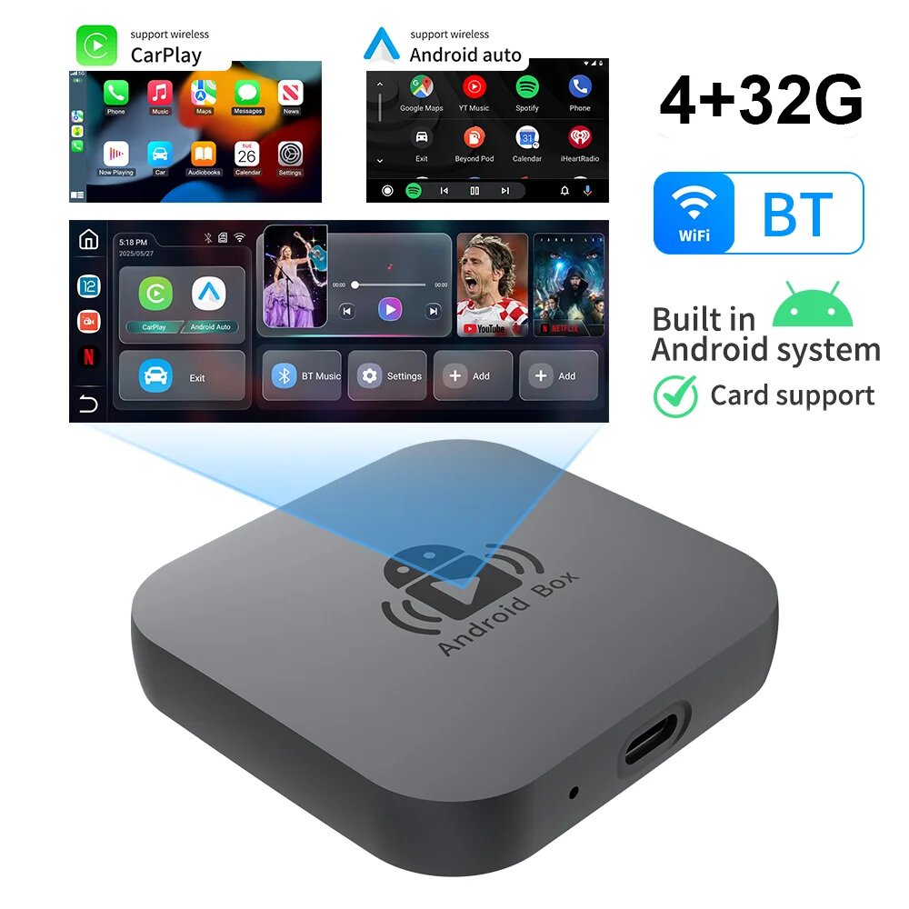 Беспроводной адаптер Carplay 3 в 1, Android Auto Dongle Plug & Play apple 4 + 32G Android 12 AI Box для автомобиля Bluetooth KowanKit 2026