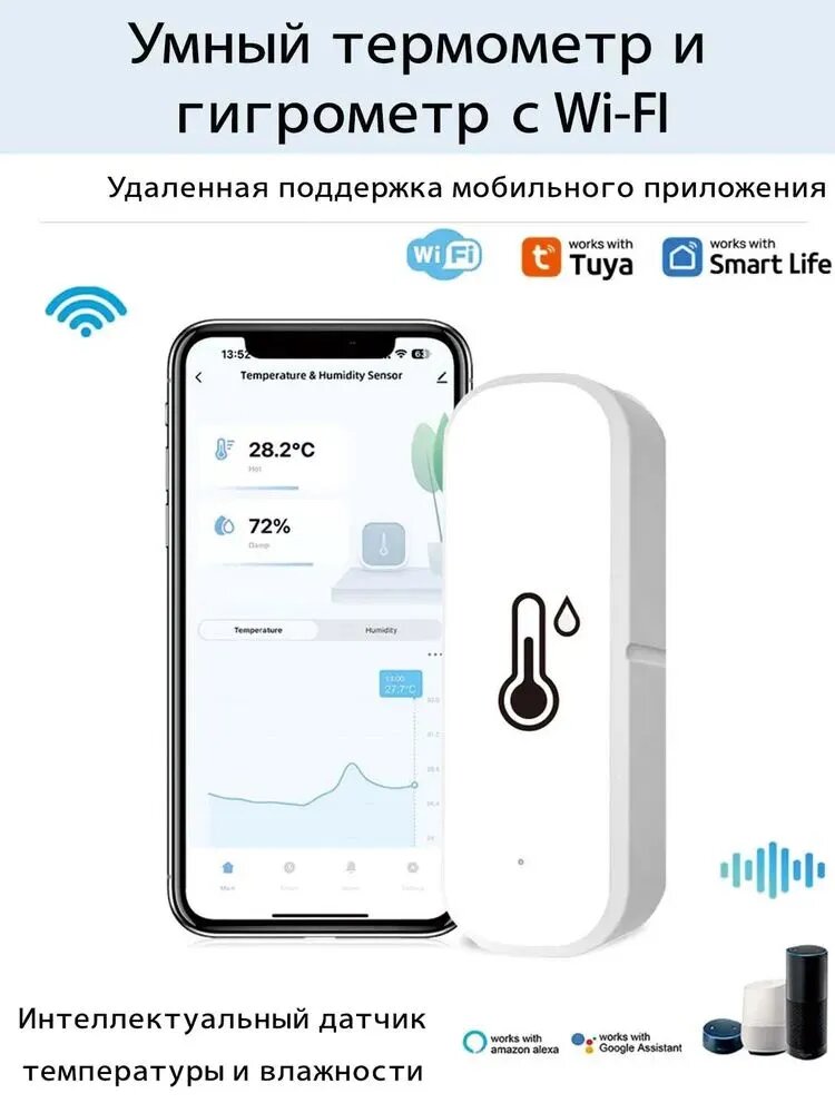 WiFi умный термометр и гигрометр, датчик влажности с дистанционным уведомлением и напоминанием о приложении