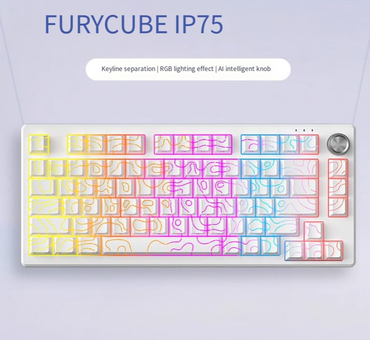 Glowing Mechanical Keyboard with Wired Quiet Design for Gaming PCs Wired Keyboard in White Isometric Style