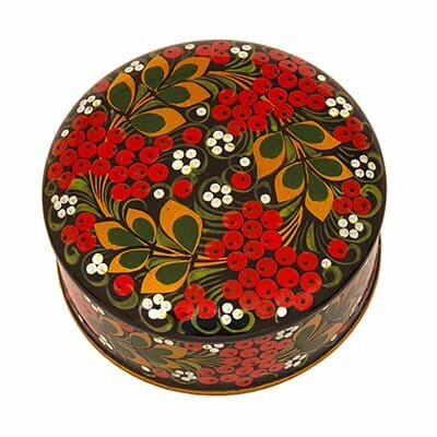 Деревянная круглая шкатулка с крышкой Хохлома Хохлома Рябинка 13 х 7 см