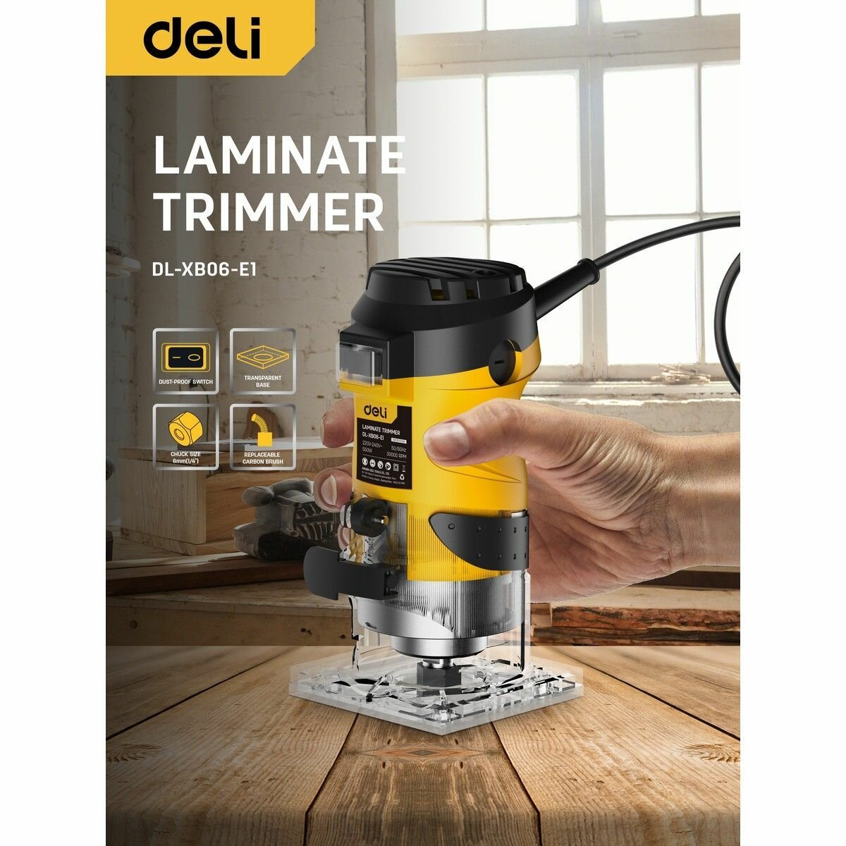 Фрезер кромочный DELI DL-XB06-E1 550 Вт цанга 1/2 132477