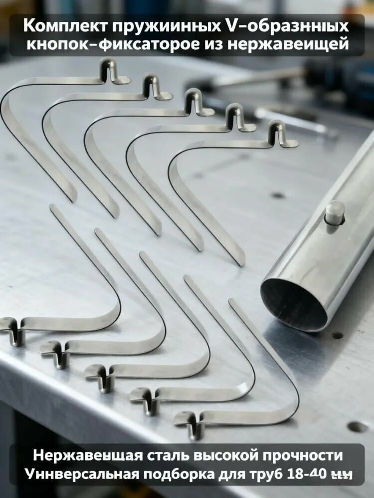 Комплект пружинных V-образных кнопок-фиксаторов из нержавеющей стали для труб 18-40 мм с одной кнопкой D6x8 мм (10 шт.)