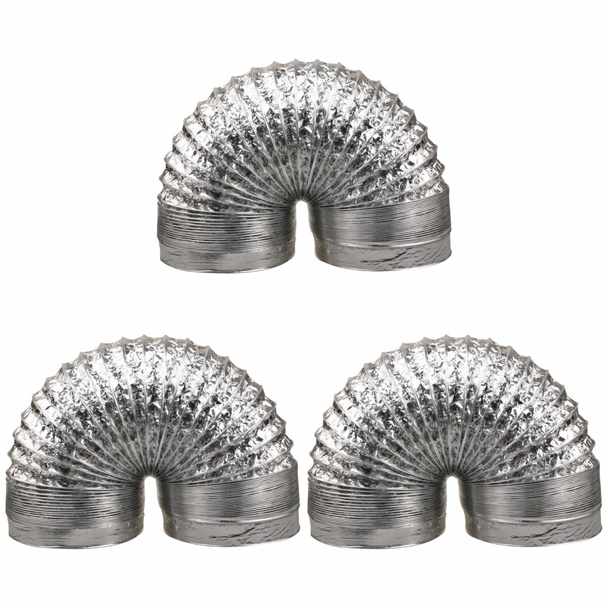 Воздуховод алюминиевый гибкий, серебристый, усиленный, для вентиляции и вытяжки, длина 1.5 м, 3 предмета