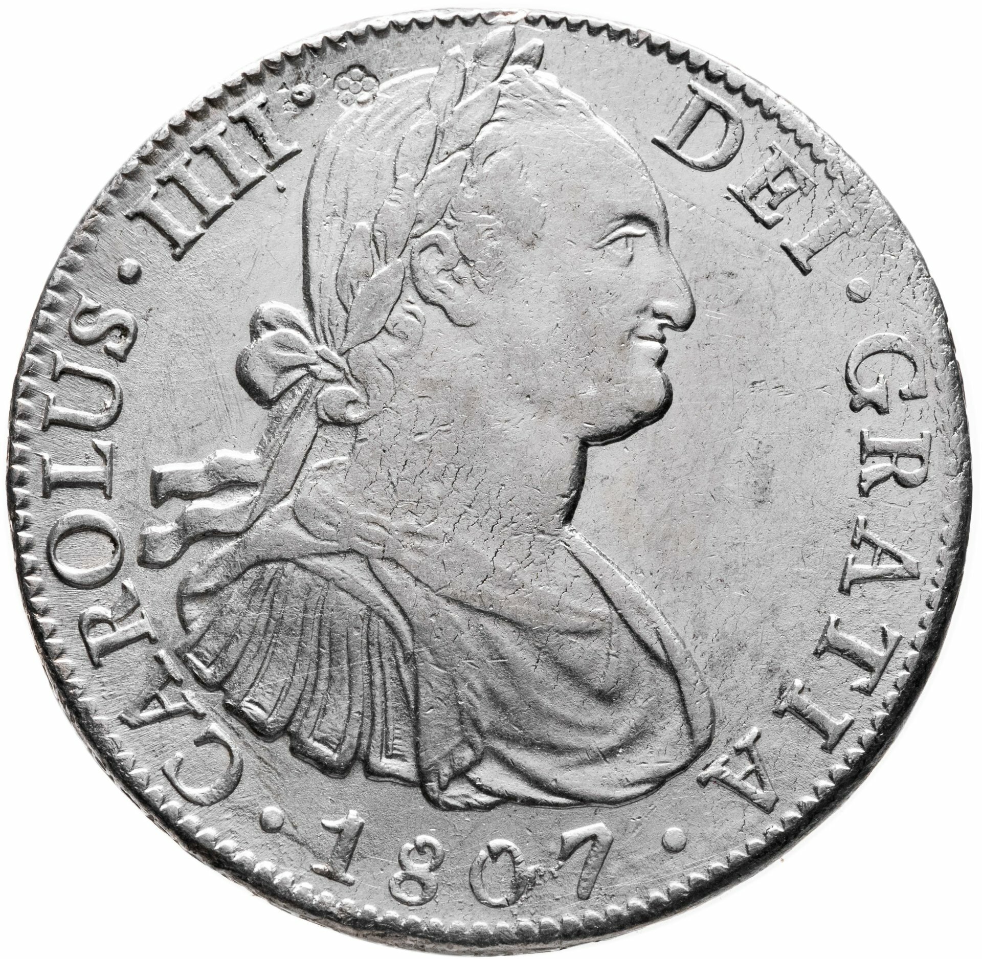 Вице-королевство Новая Испания 8 реалов 1807 Карл IV, Серебро 903, в сохранности VF-XF