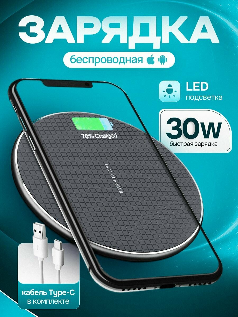 Беспроводная зарядка для iphone и Android 30W