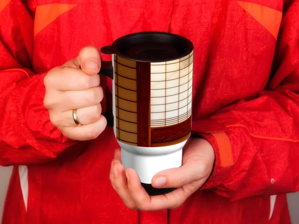 Тремокружка для авто с принтом "Япония, номер в японском стиле, дома" 0.5 л.