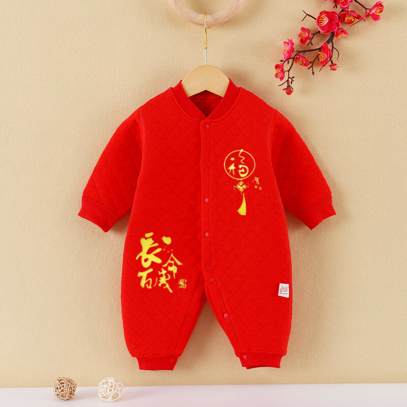 Красный теплый комбинезон для младенцев, праздничный новогодний наряд, наряд на полную луну, наряд на сто дней, наряд на первый день рождения ребенка, новый стиль