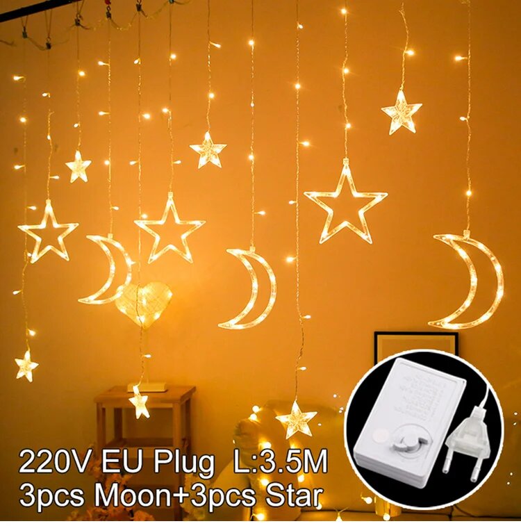 Светодиодные Занавески С Лунной Звездой, Гирлянды, Исламский Декор Для Мероприятий, Домашний Декор, Украшение Для Рамадана И Ид