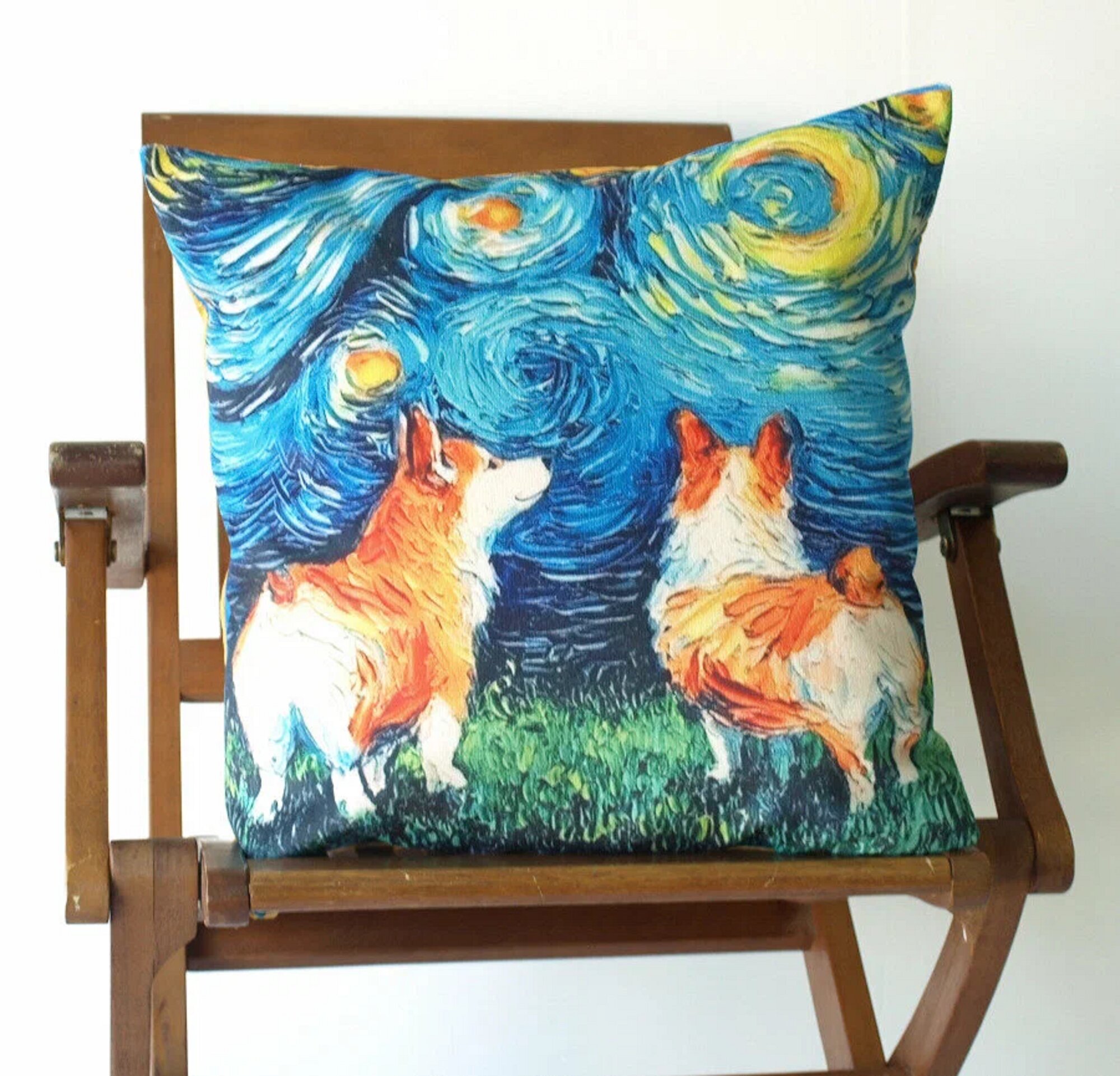 Чехол для подушки Корги вдвоём велюр 40х40