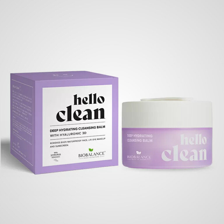 Бальзам для умывания лица для глубокого увлажнения 100 мл BIOBALANCE HELLO CLEAN DEEP HYDRATING CLEANSING BALM WITH HYALURONIC ACID 3D Бальзам 100 мл