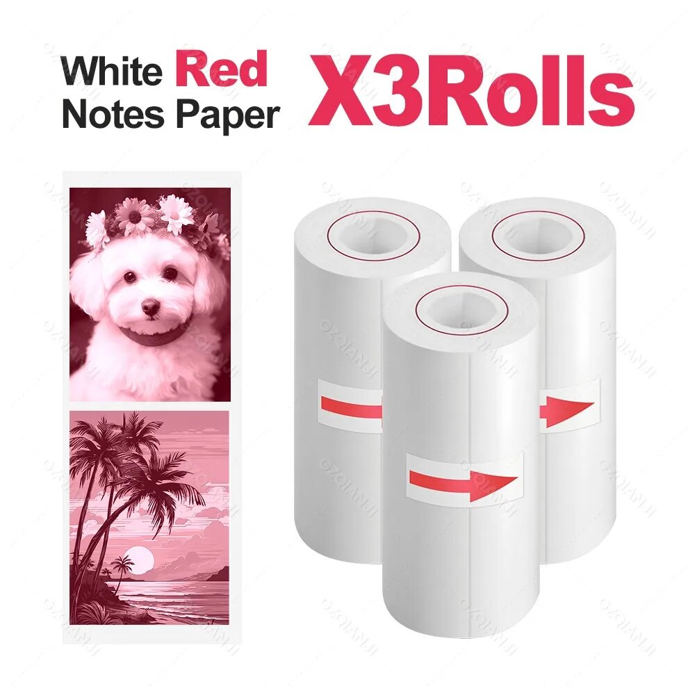 Цветная термобумага для мини-принтера Белый, 3Rolls Red Paper