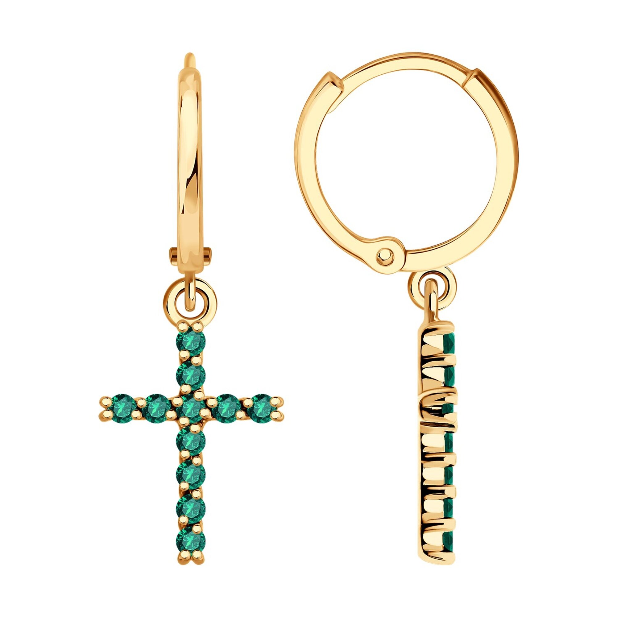 Серьги, красное золото, 585 проба, изумруд синтетический