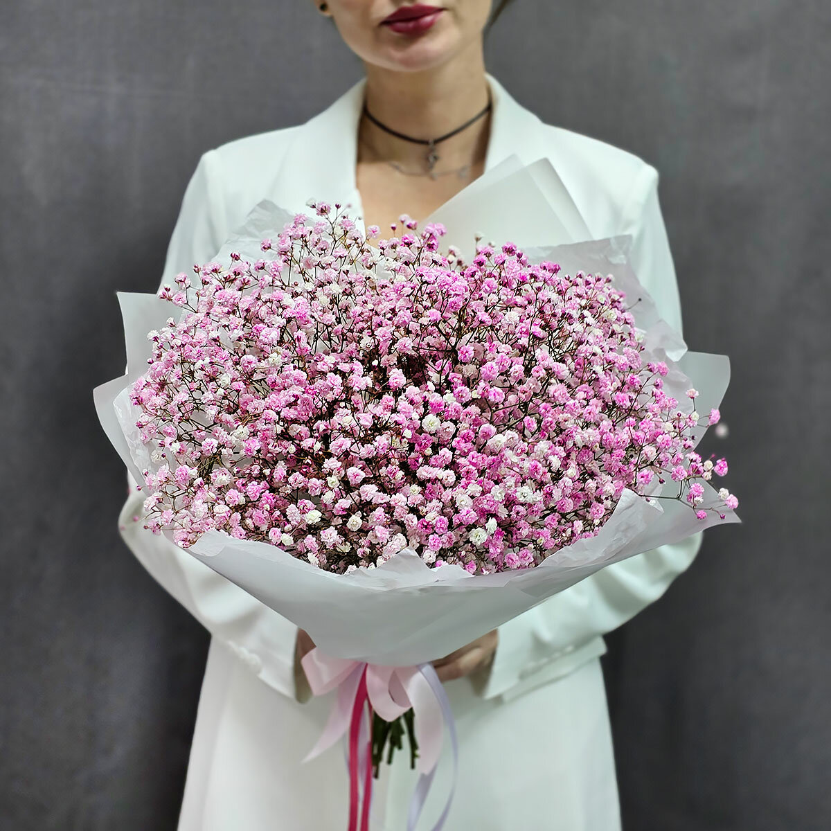 Монобукет Талисман Флора "Девочке", гипсофилы, розовые, высота 40 см