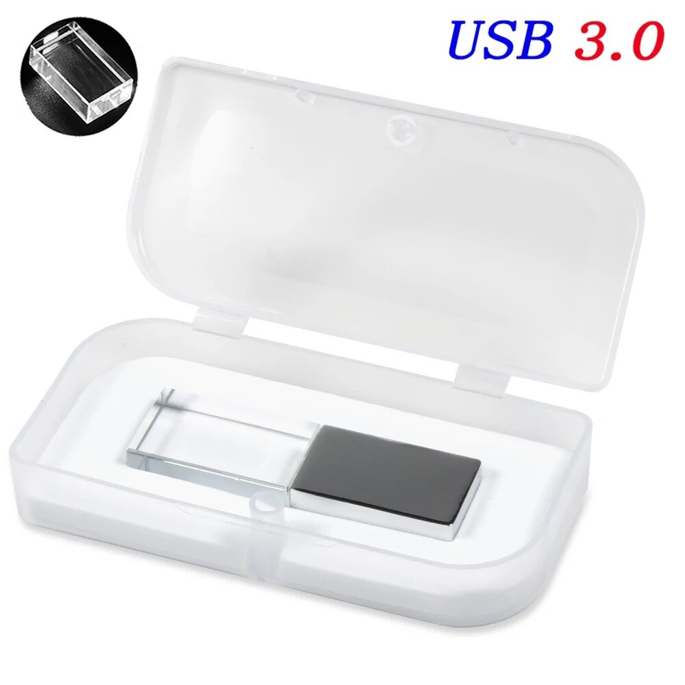 USB-флешка Powerone Crystal 3.0 64 ГБ, серебристый и белый корпус