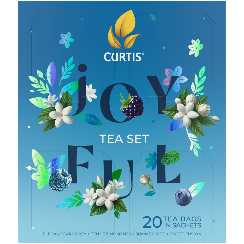 Чай Curtis "Joyful Tea Set"/"Радостный чайный набор" ассорти 20 сашетов, 4 вкуса, синяя