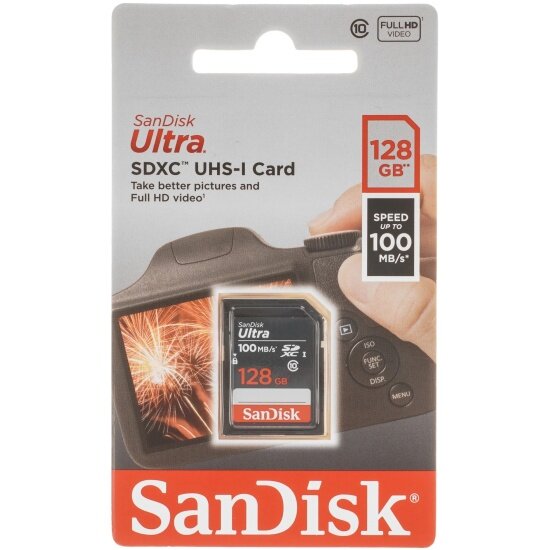 Карта памяти Sandisk 128Gb Ultra SDXC Class 10 UHS-I U1 (100/10 MB/s)