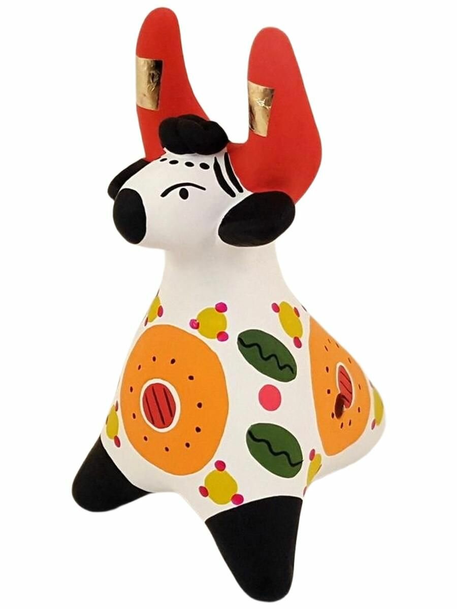 Свистулька №2 Корова(2), Дымковская глиняная игрушка, ручная авторская работа