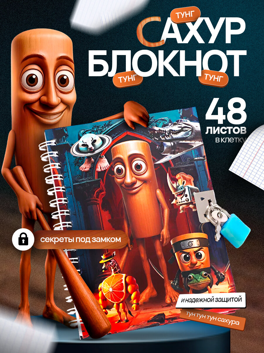 Блокнот с замочком Тунг тунг Сахур. Мини - дневник