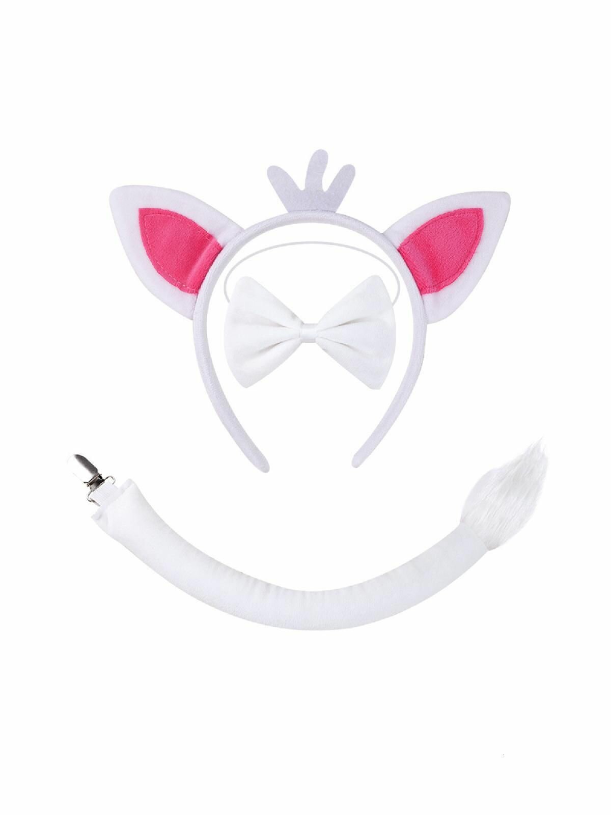 Костюм лисы с ушами, хвостом и юбкой-пачкой, Белая лиса 3шт комплект