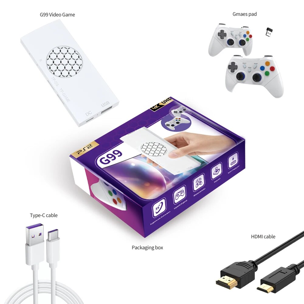 G99 Ретро ТВ игровая консоль более 35 эмуляторов для PS2games 4k UHD выход изображения 3D игровой беспроводной контроллер 3D джойстик