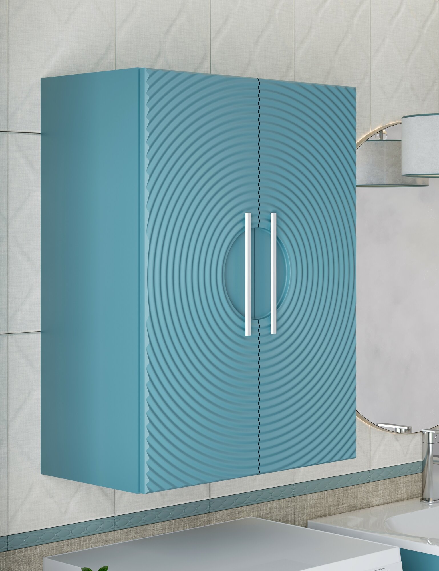 Шкаф в ванную навесной над стиральной машиной аквакрафт Sole Аквамарин