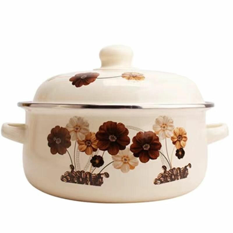 Аутентичный эмалированный горшок, эмалированный суповой горшок, горячий масляный маленький горшок, горшок с двумя ручками, горшок для тушенки, горшок для лапши быстрого приготовления, горшок для сала с крышкой для газа