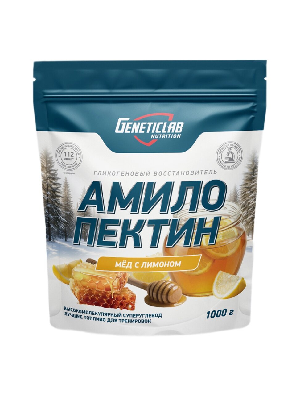 Амилопектин GeneticLab Amylopectine 1000 г со вкусом Мёда и Лимона (Таёжная коллекция) для энергии на тренировке