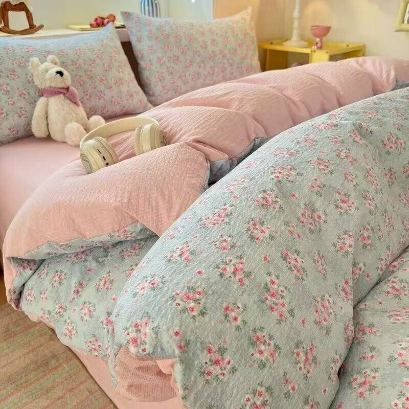 Комплект постельного белья Butterfly-Textile "Вишня", 4 предмета, хлопок, активный принт，180*220cm, синий
