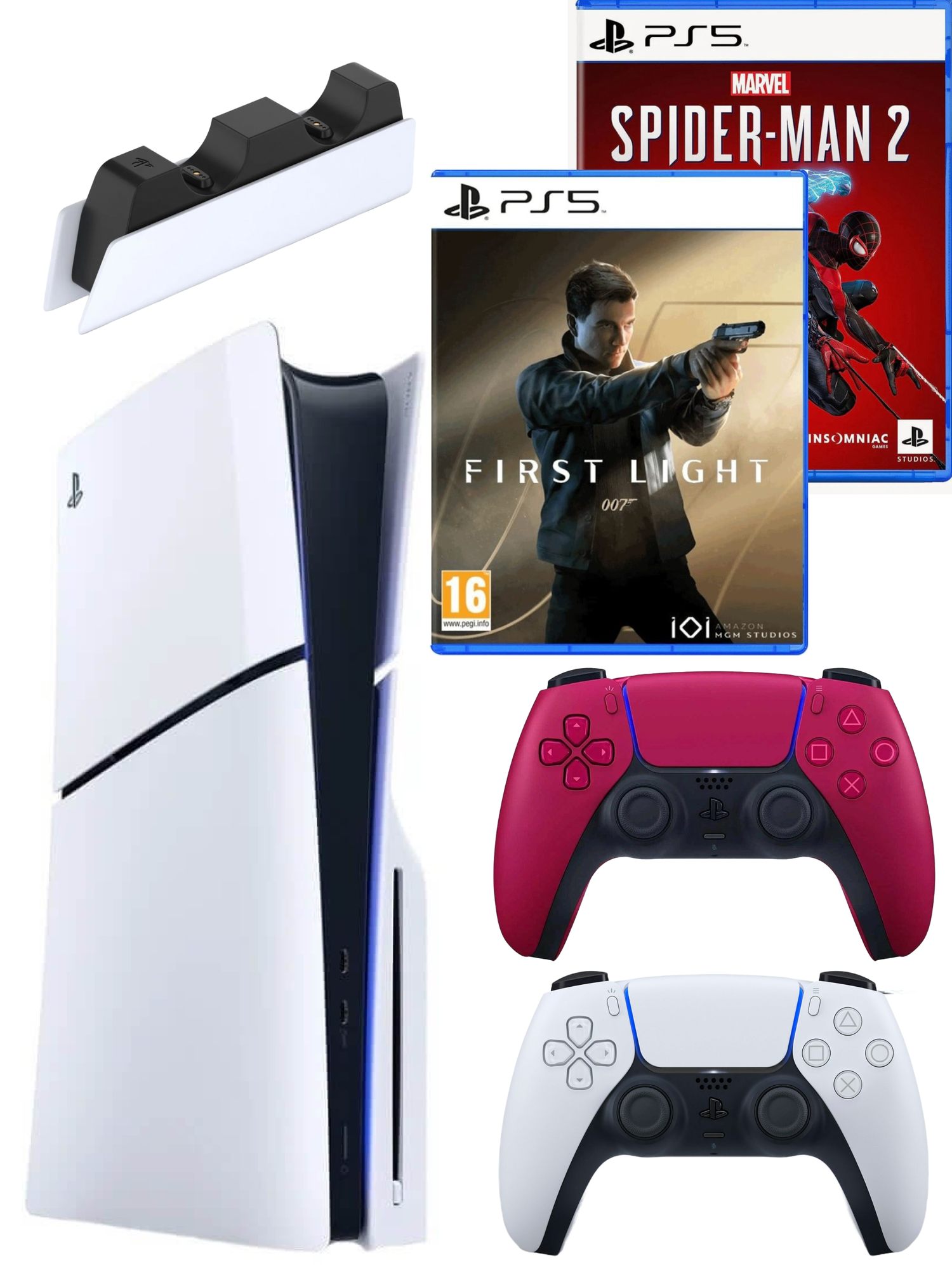 Игровая приставка Sony PS 5 Slim, 1ТБ(с дисководом)+2 геймпад+Зарядная станция+2 игры (First Light 007; Spider-Man 2)