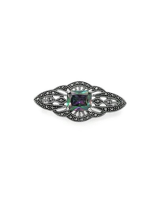 Брошь, серебро, 925 проба, чернение, кварц, марказит