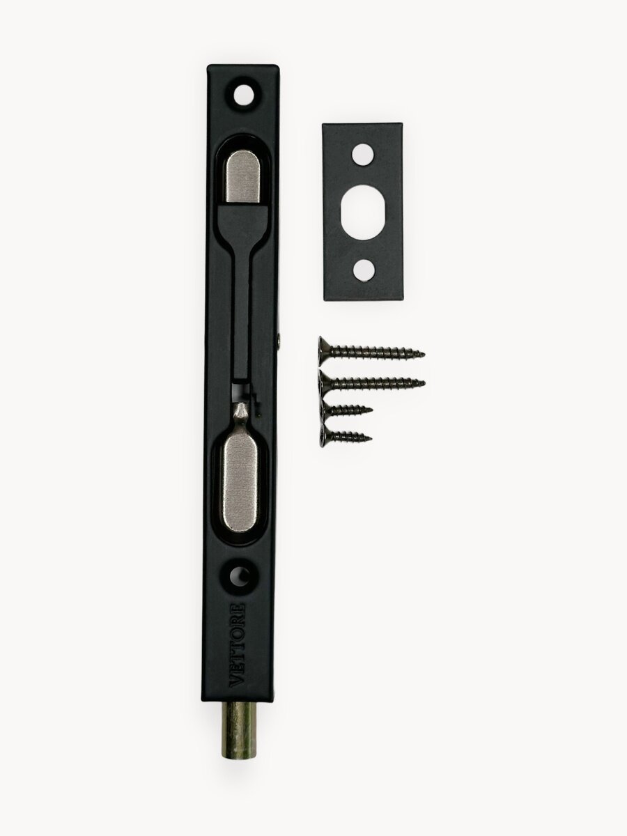 Торцевой шпингалет для входной и межкомнатной двери Черный Матовый сталь.