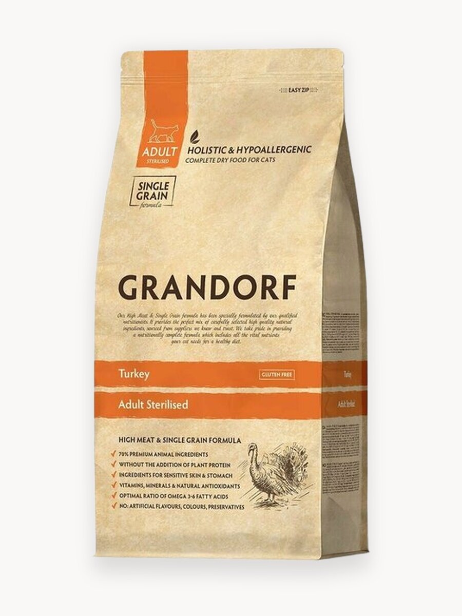Корм сухой для кошек Grandorf Sterilised Turkey