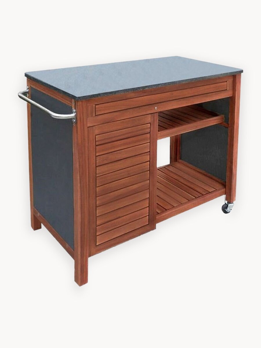 Садовая кухня на колёсах из акации и мрамора Гарден Китчен (Garden Kitchen), тёмная акация