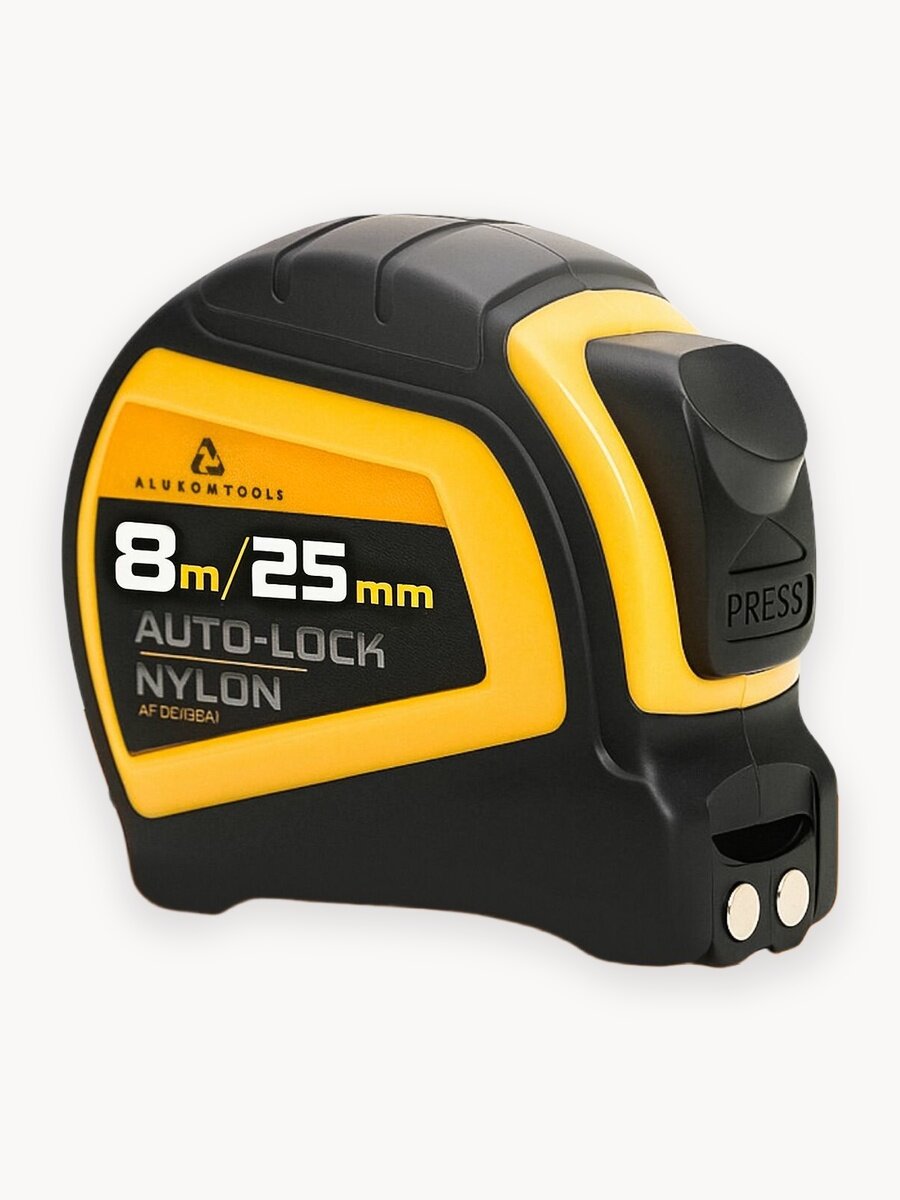 Рулетка измерительная 8 м х 25 мм, магнитный зацеп, автостоп, ALUKOMTOOLS