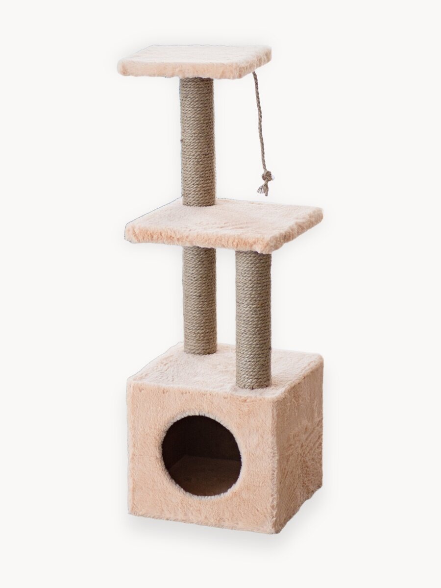 Когтеточка домик комплекс для кошек многоуровневый 90 см. с полочками и игрушкой