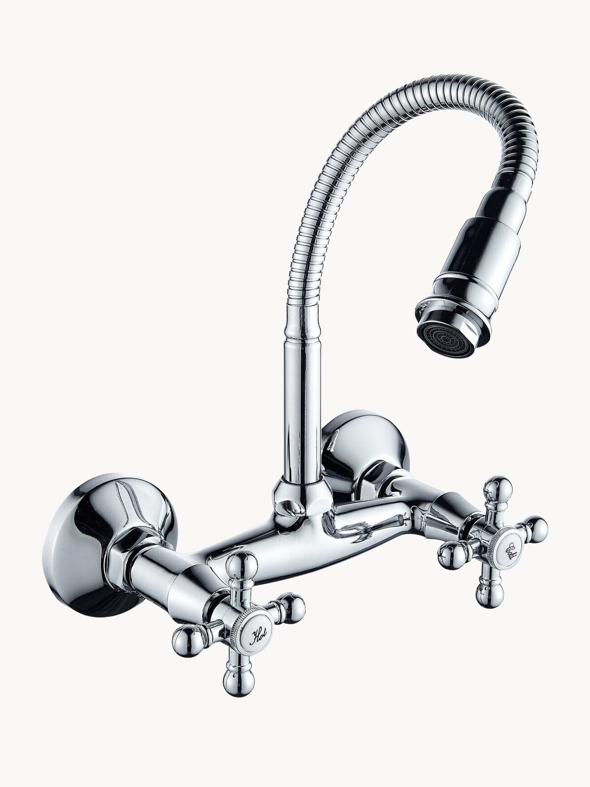 Смеситель на кухню настенный Эверест B47-333 с гибким изливом, керамические кран-буксы, хром