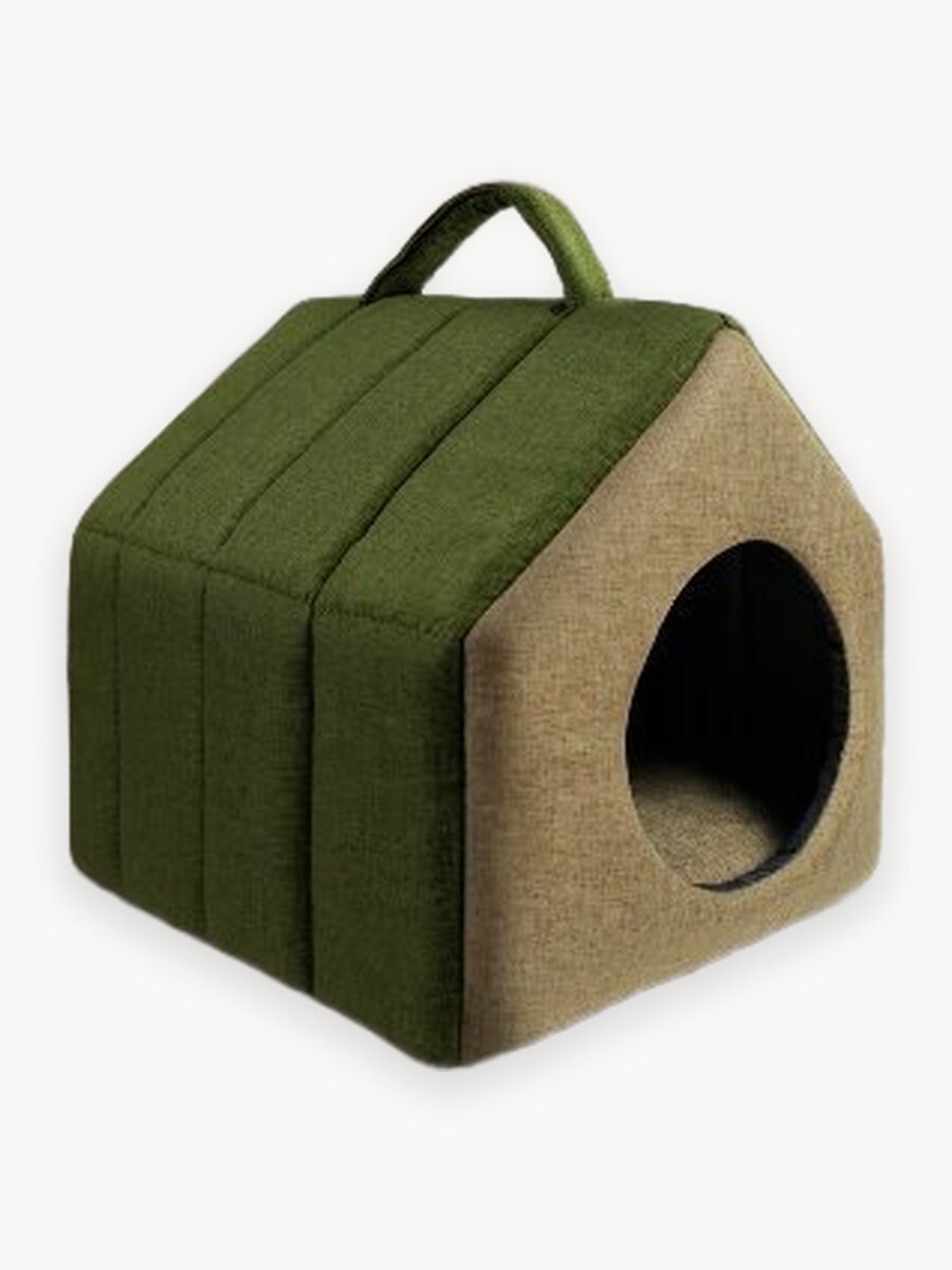 Мягкий домик для кошек, собак и животных с подушкой, 40х35х35см, оливковый, YUGA