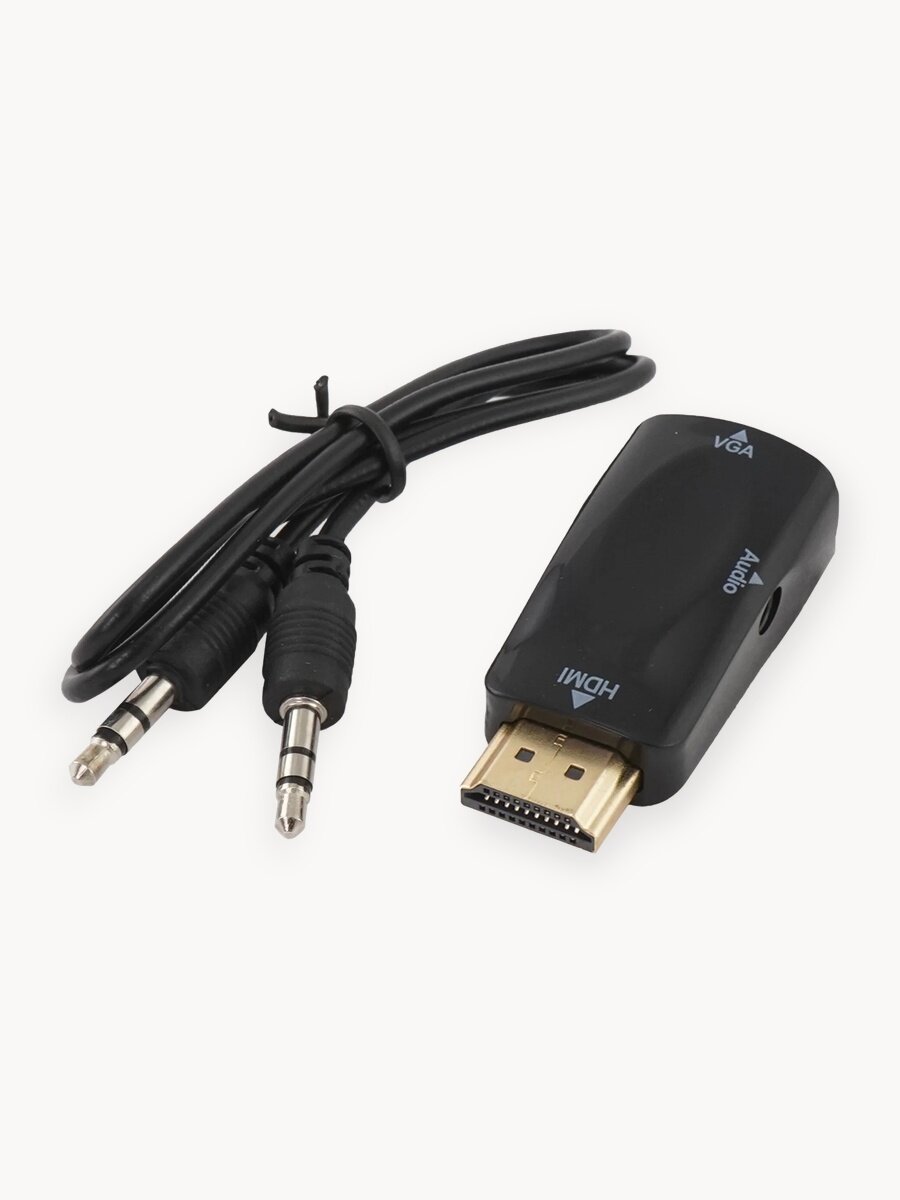 Переходник конвертер HDMI на VGA адаптер с кабелем AUX 3.5 мм audio-jack для мониторов, компьютеров, ноутбуков, PC, телевизоров