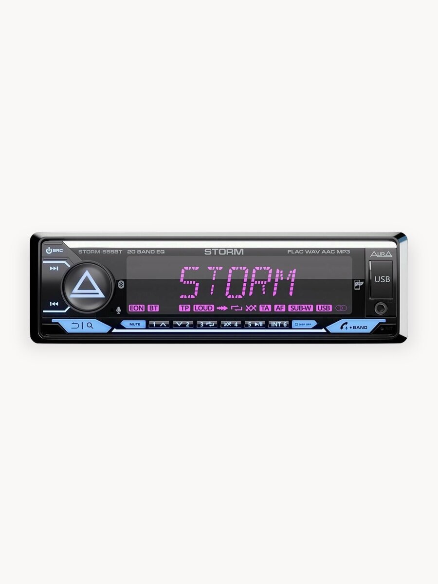 Магнитола автомобильная AurA "STORM-555BT", 4 канала, с пультом, RGB-подсветка, Bluetooth