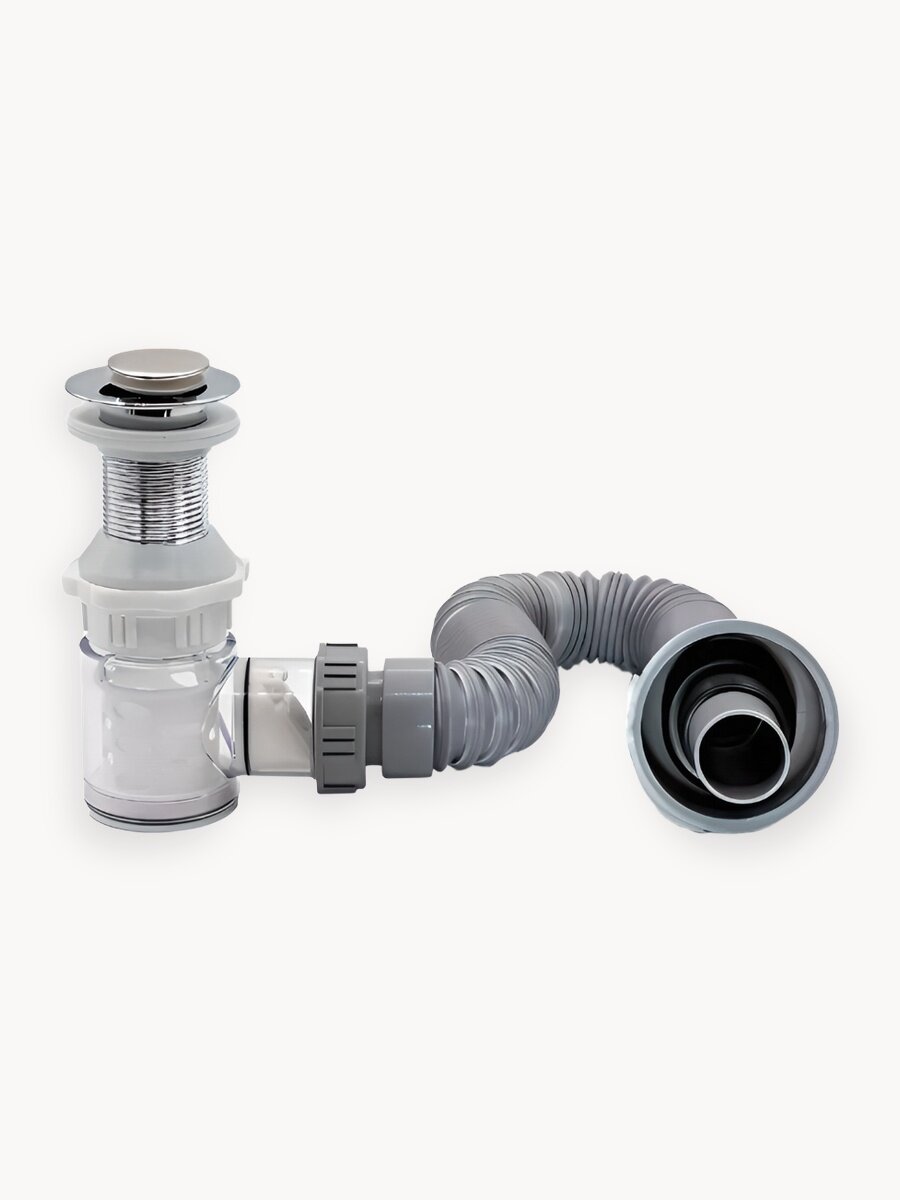 Сифон для раковины с донным клапаном клик-клак (нажимной) без перелива / обратный клапан (сухой затвор)