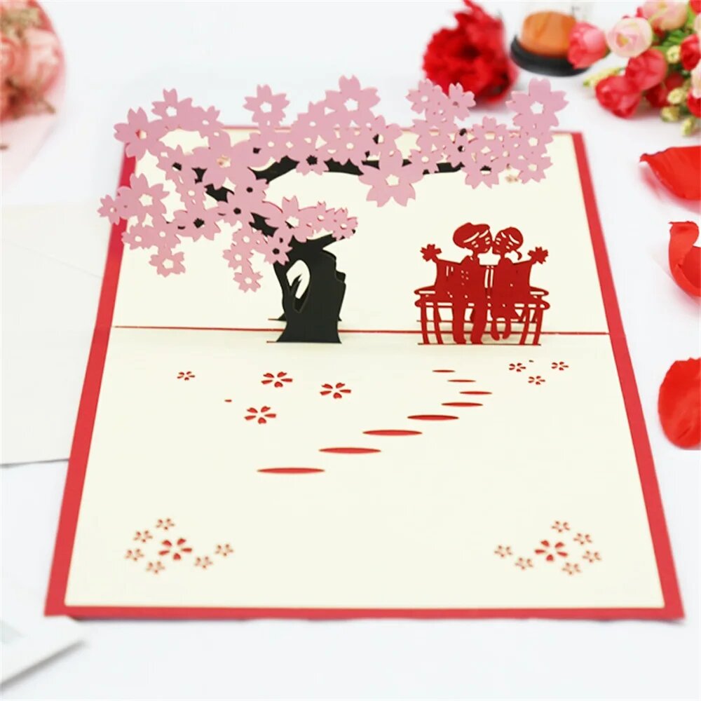 3D открытка Partigos Красный, Sakura tree