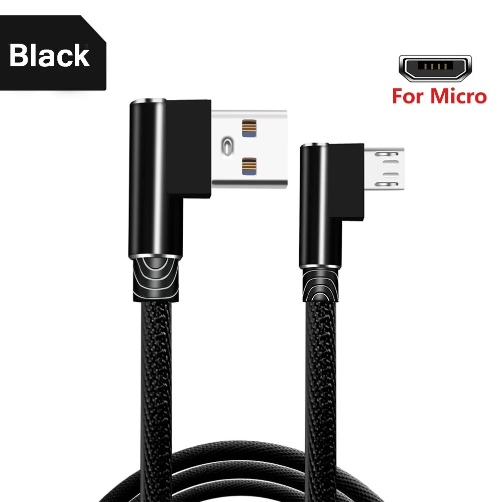Черный Micro USB кабель 90° 3м для Android