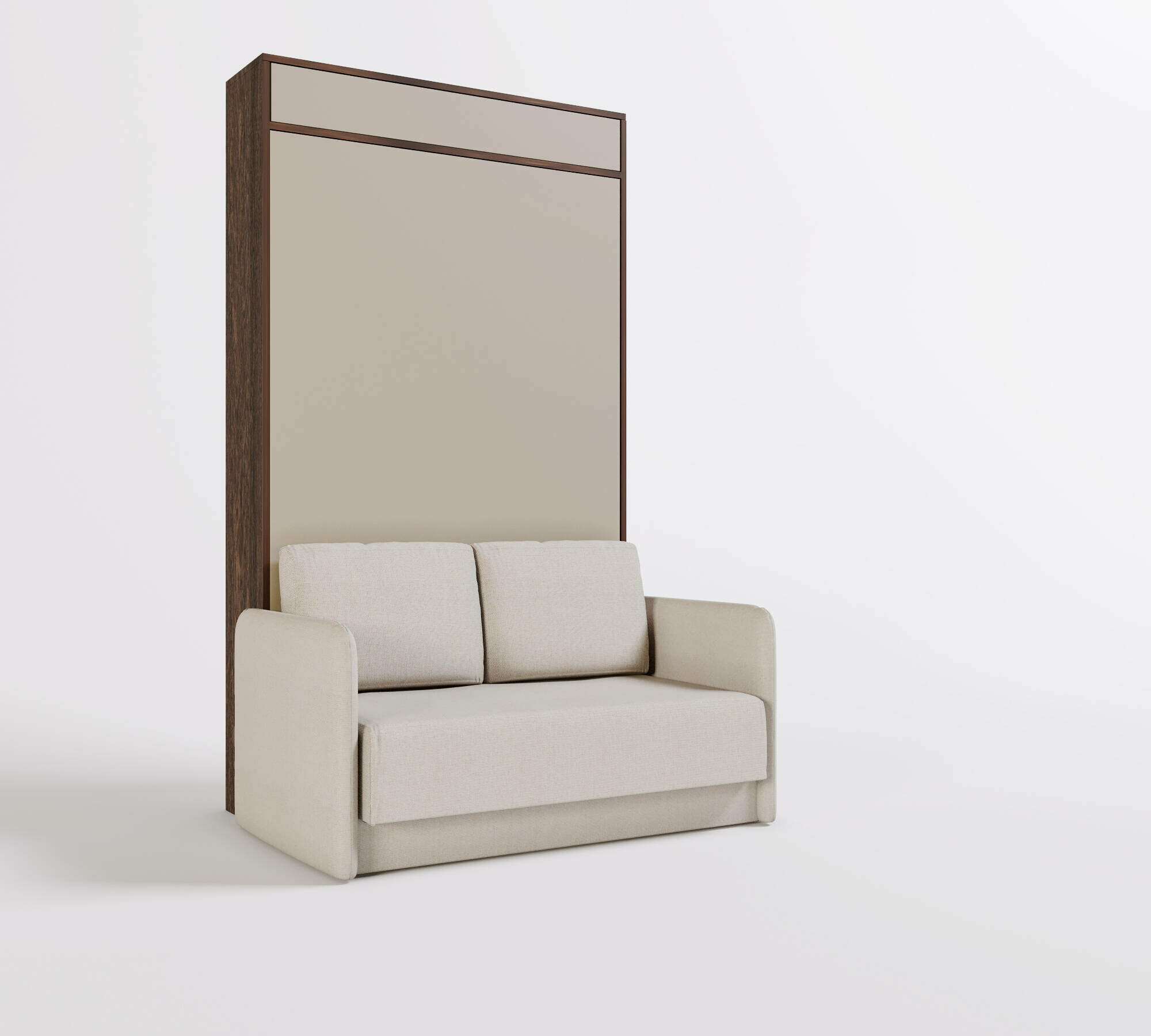 Шкаф кровать-трансформер с диваном Летто Пуф 1200 с антресолью, узкими подлокотниками и нижней планкой Лайт Космо