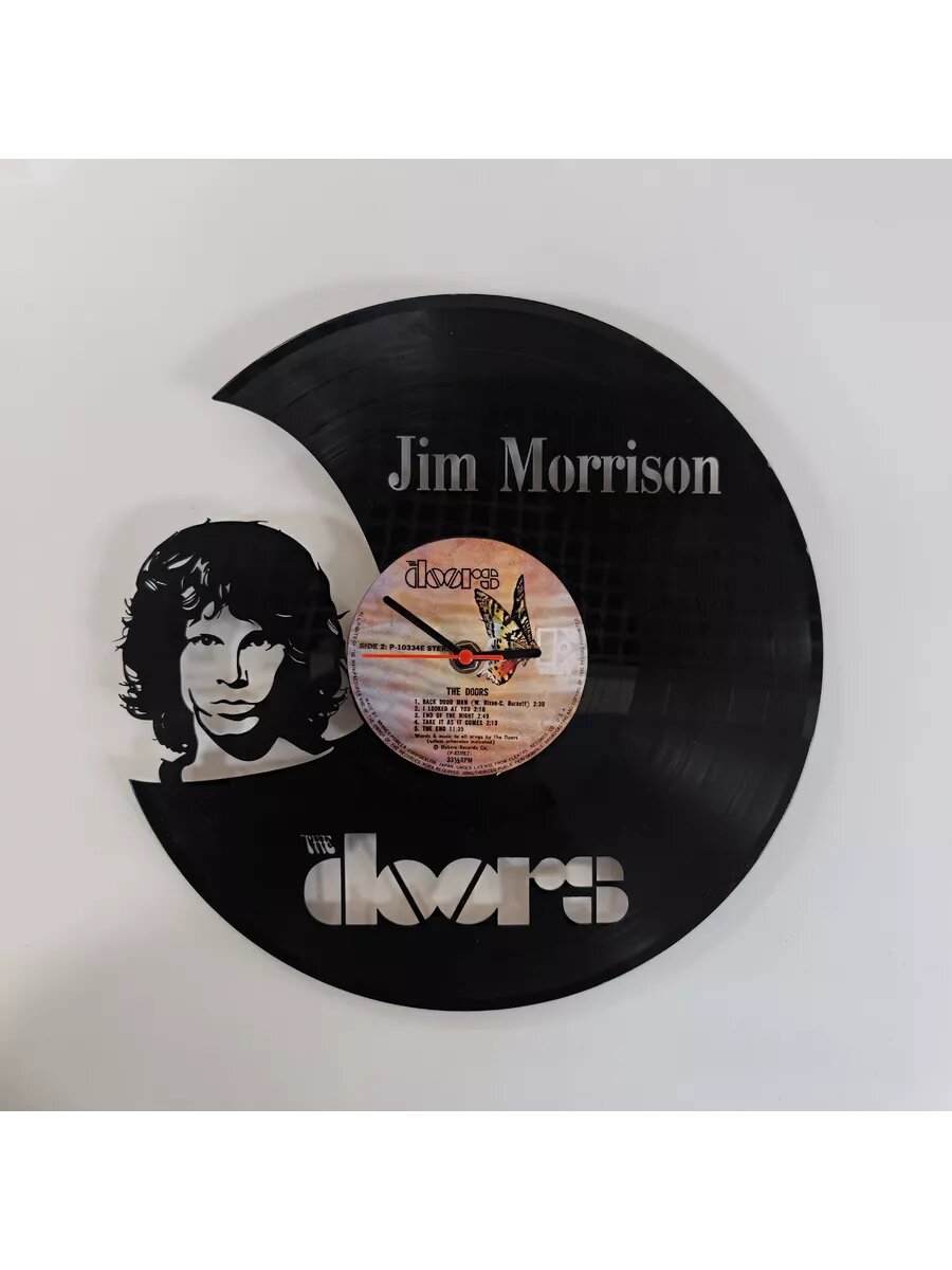 Часы - пластинка "The Doors. Jim Morrison" (Джим Моррисон. Дорз), бренд AlexVinyl, настенные, черный цвет, бесшумные.